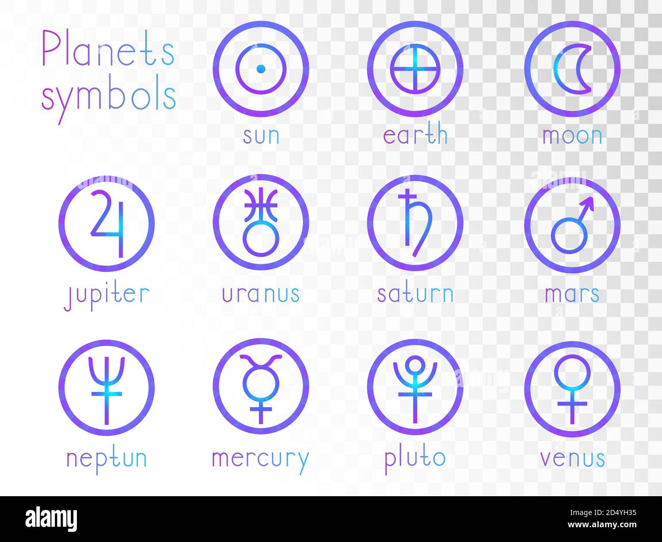 Vektor-Set von runden Symbolen mit astrologischen Planeten Symbole ...