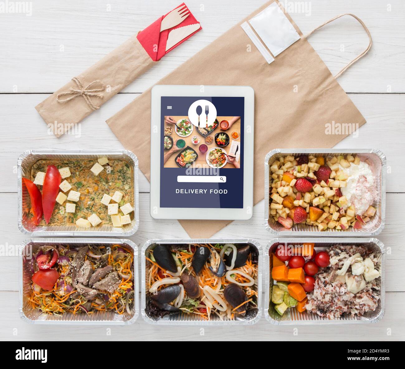 Vegetarisches Set in ökologischer Verpackung. Lebensmittel mit Tofu ...