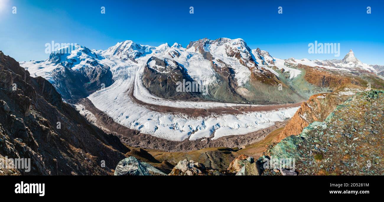 Monte Rosa-Massiv, Gorner-Gletscher und Matterhorn-Panoramablick vom ...