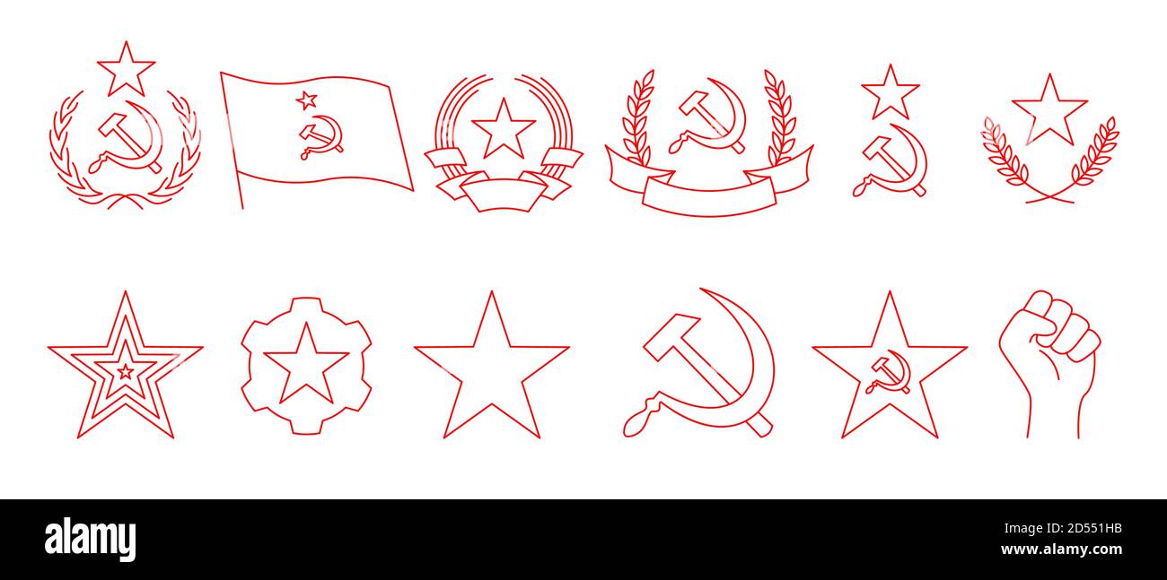 Satz von linearen Symbol des Kommunismus. Hammer, Sichel, Kranz, Stern ...