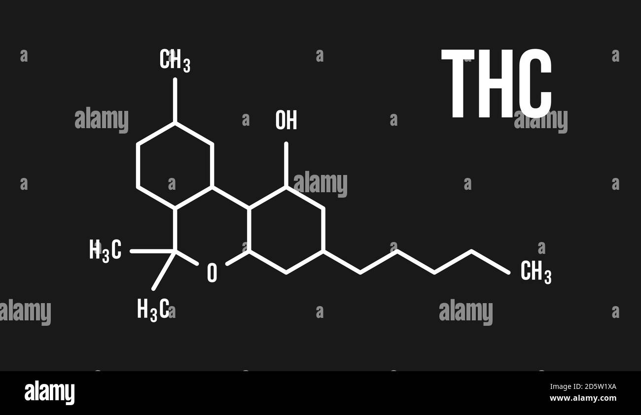 Darstellung der molekularen Struktur von THC. Tetrahydrocannabinol ...