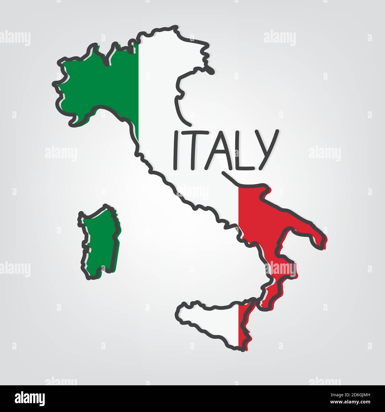 Umriss von Italien Karte gefüllt mit italienischen Flagge - Vektor ...