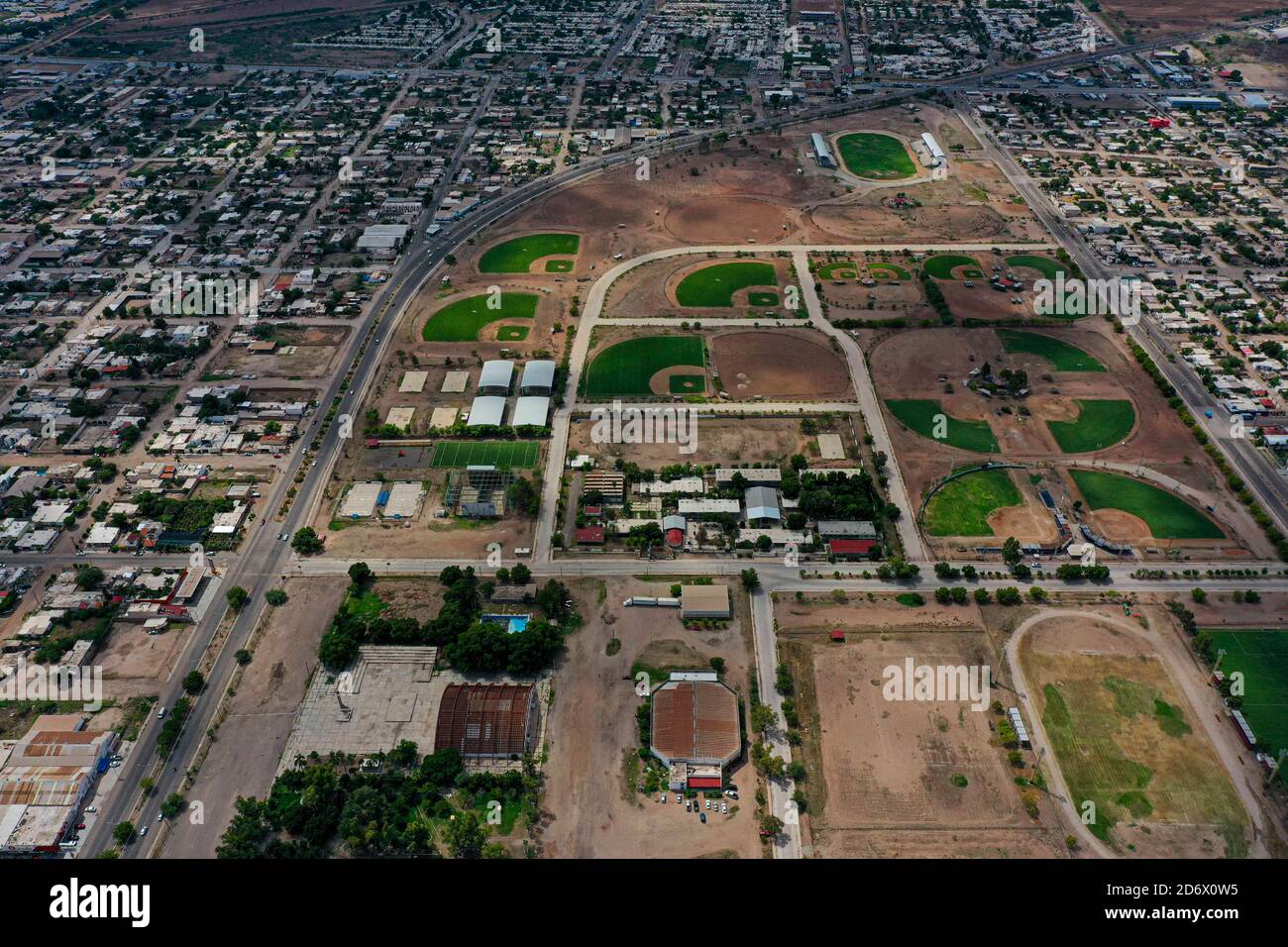 Luftaufnahme von Navojoa, Sonora, Mexiko. Stadt im Valle del Mayo ...