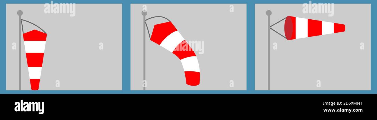 Drei Symbole mit einem Windsack, konzeptueller Vektor Stock ...