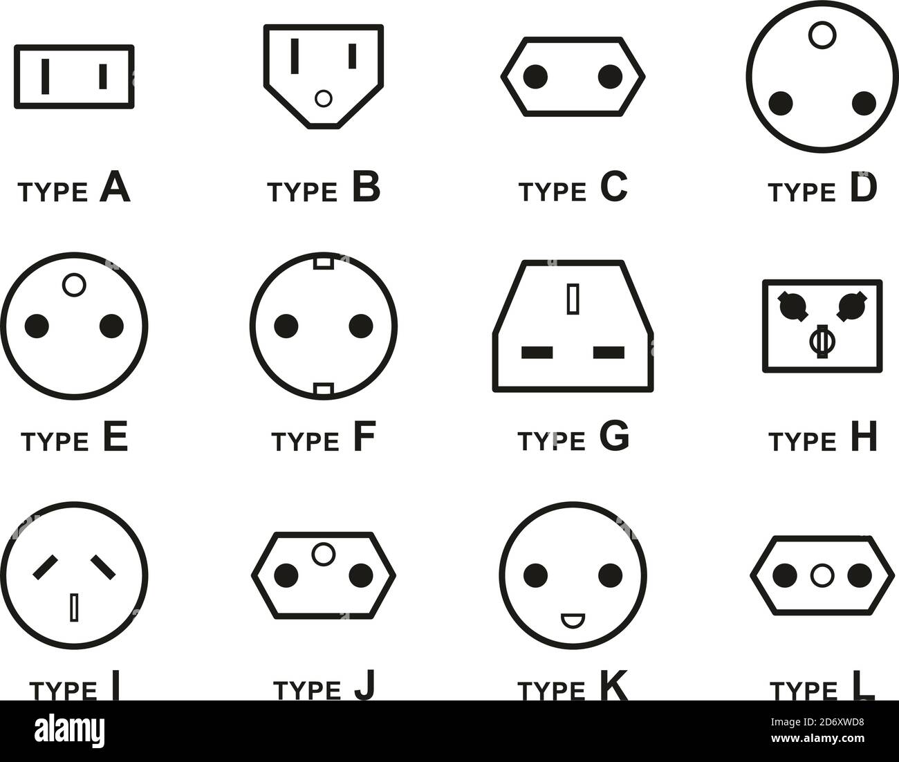 Elektrische Stecker Typ Symbole Schwarz & Weiß Set Groß Stock ...