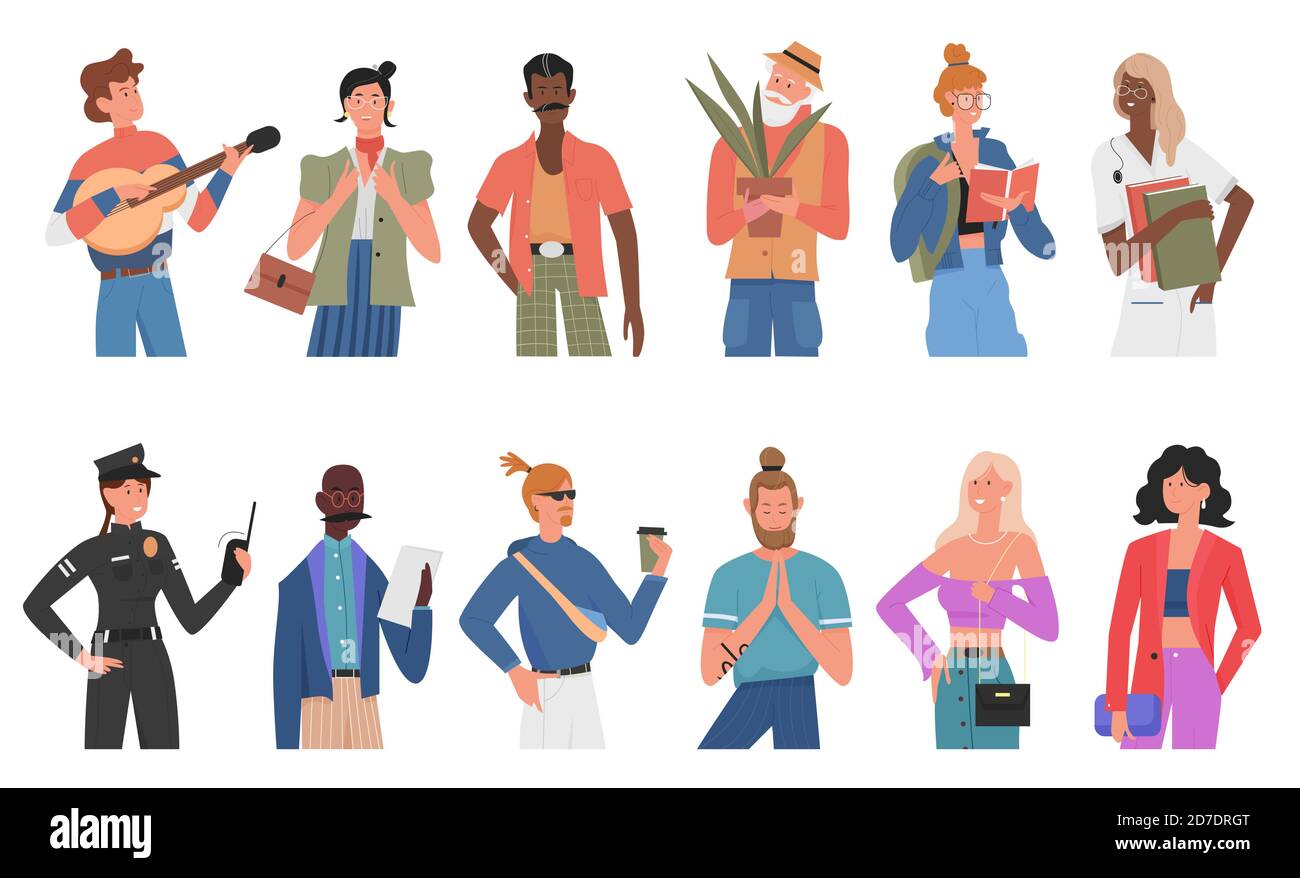 Casual people flach Vektor Illustration Set. Cartoon verschiedene multirassische Charakter ...