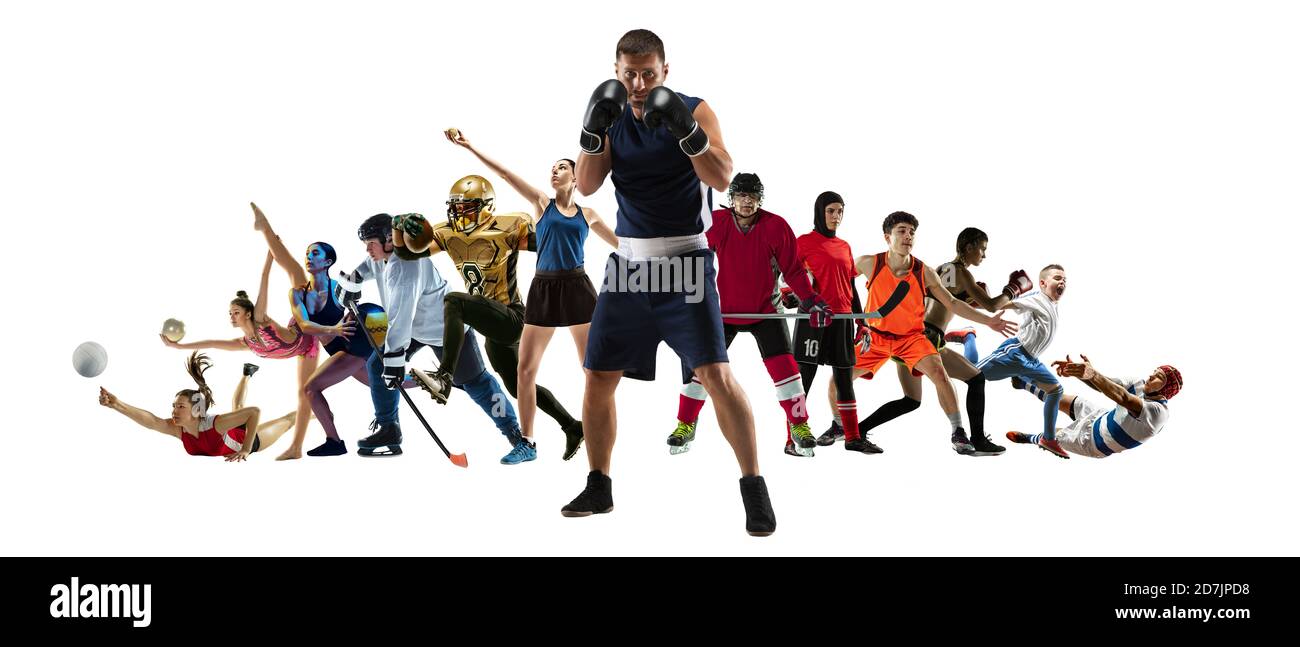 Sport Collage von Profisportlern oder Spielern auf weißem Hintergrund ...