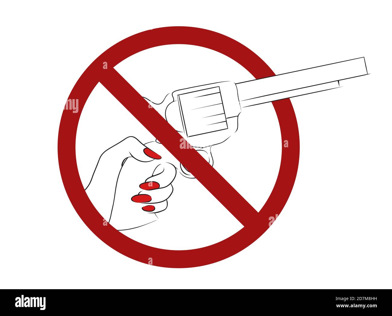 Stoppt Gewalt und Krieg. Skizze einer Pistole mit Hand in Verbotsschild ...
