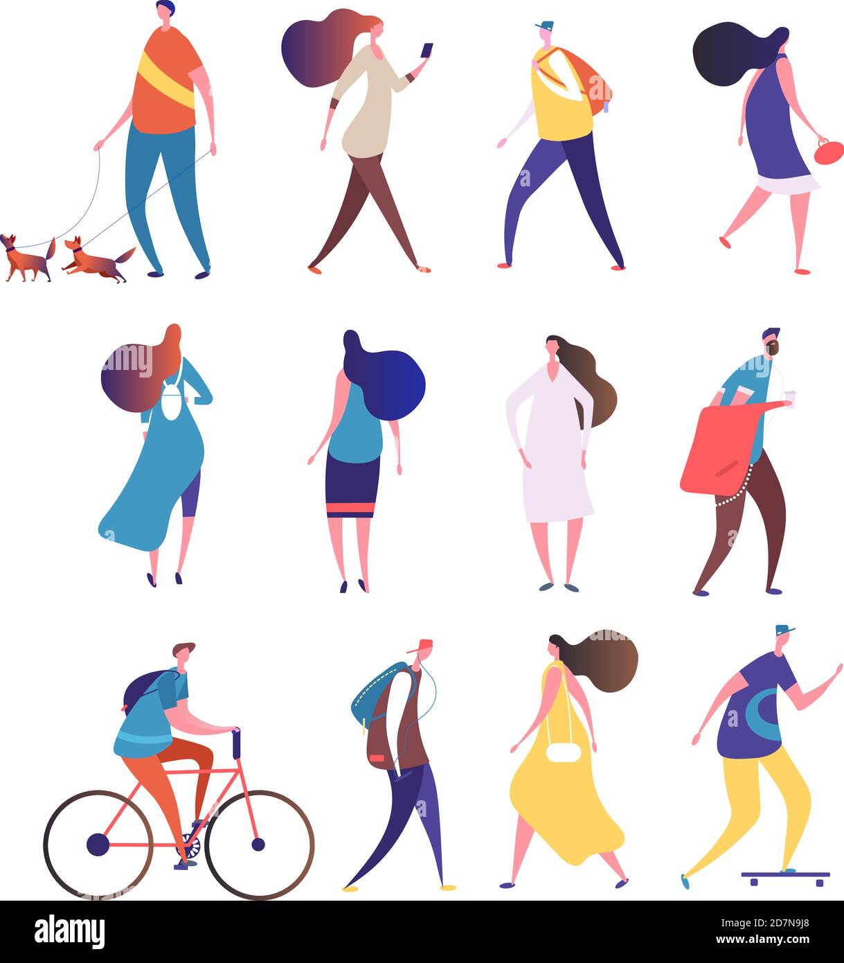 Menschen gehen. Cartoon Personen gehen Straße. Männer und Frauen Masse ...