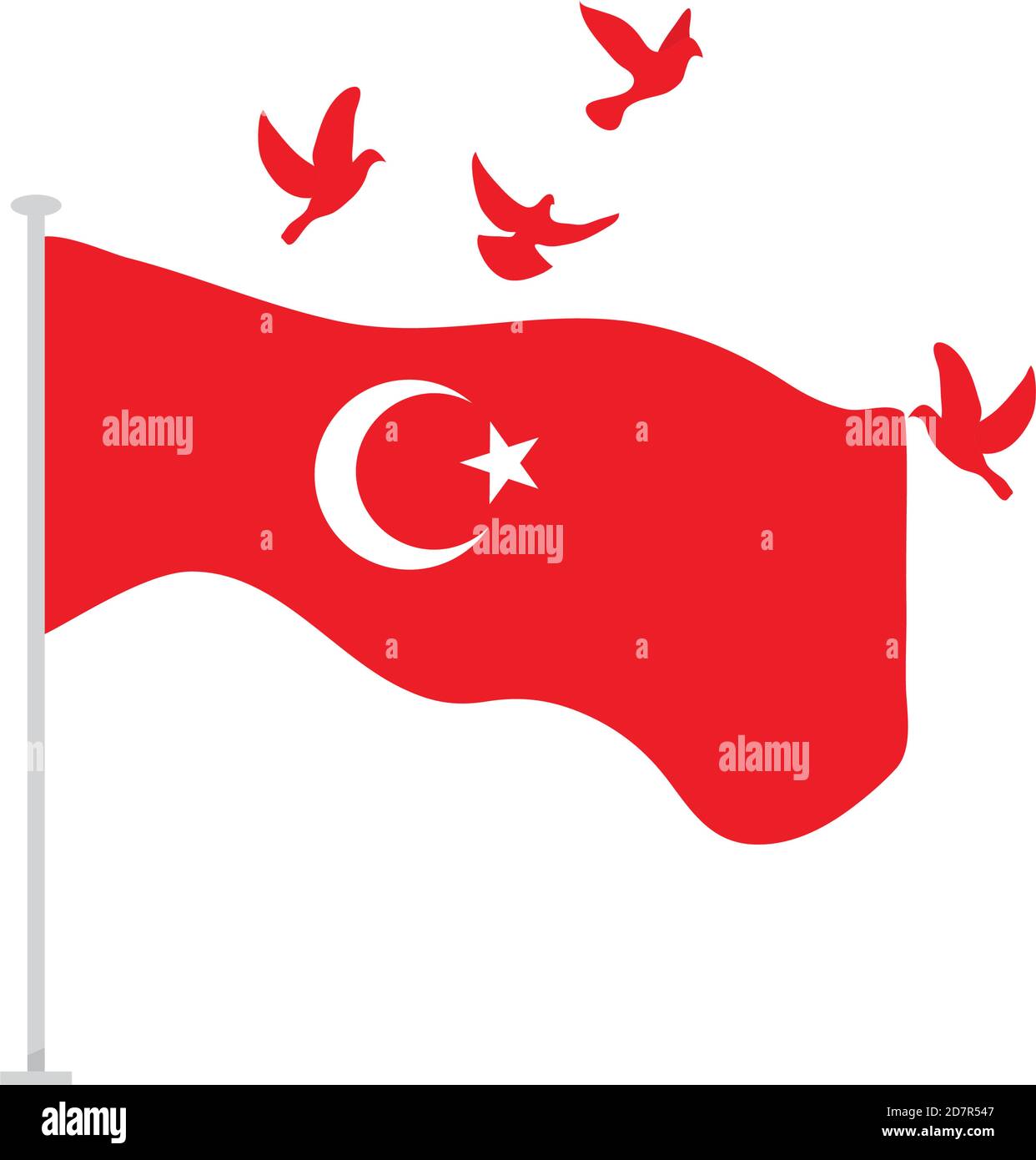 Tauben fliegen um türkei Flagge Symbol auf weißem Hintergrund, flachen ...