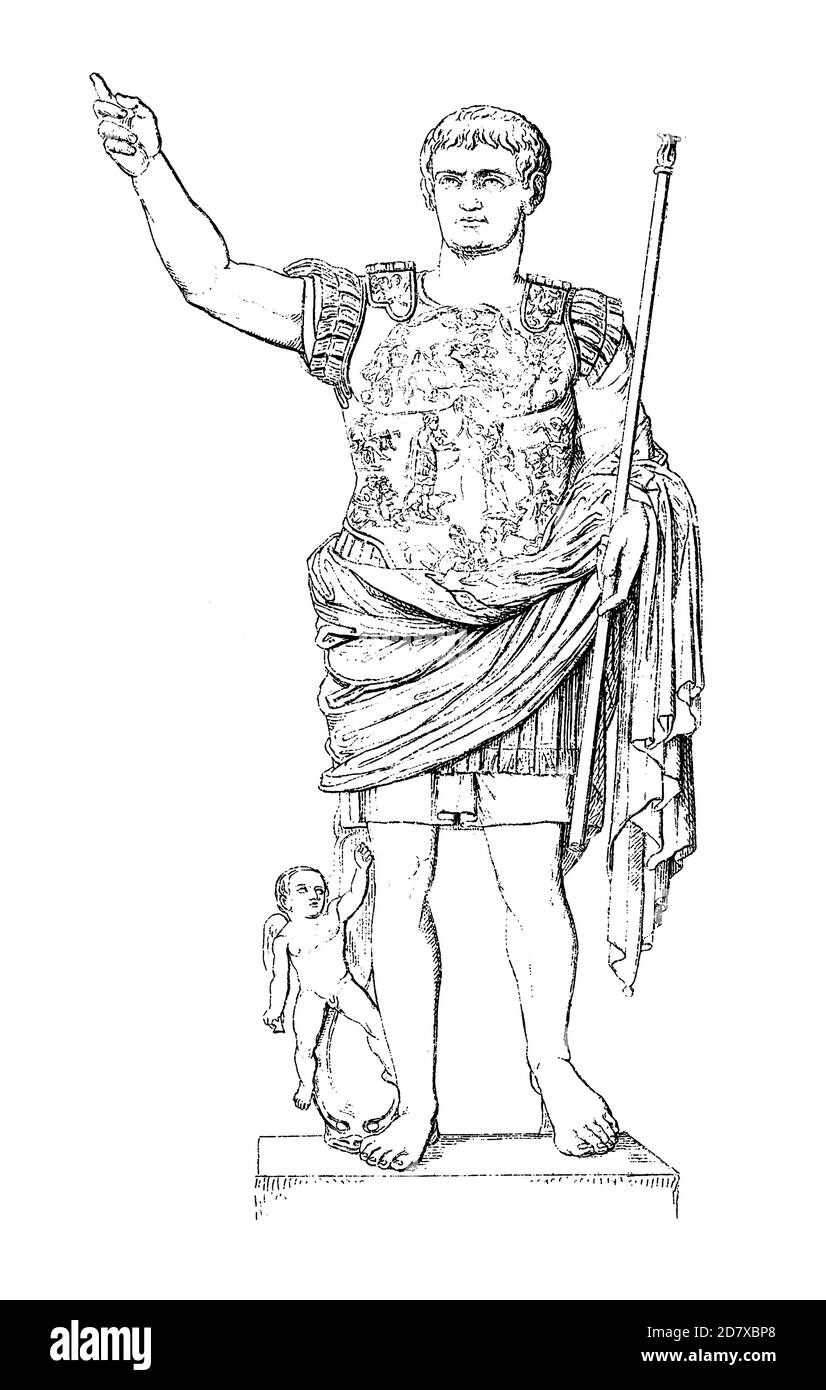 Antike Illustration, die Augustus von Prima Porta, Marmorstatue von ...