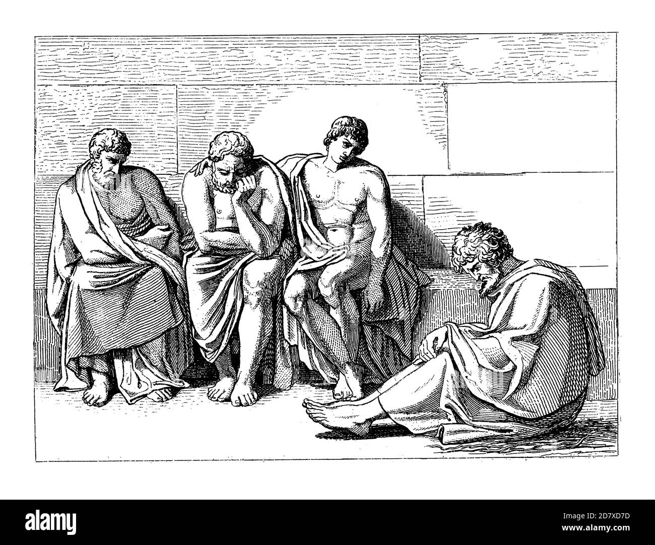 Illustration aus dem 19. Jahrhundert, die Hiob und seine Familie zeigt ...