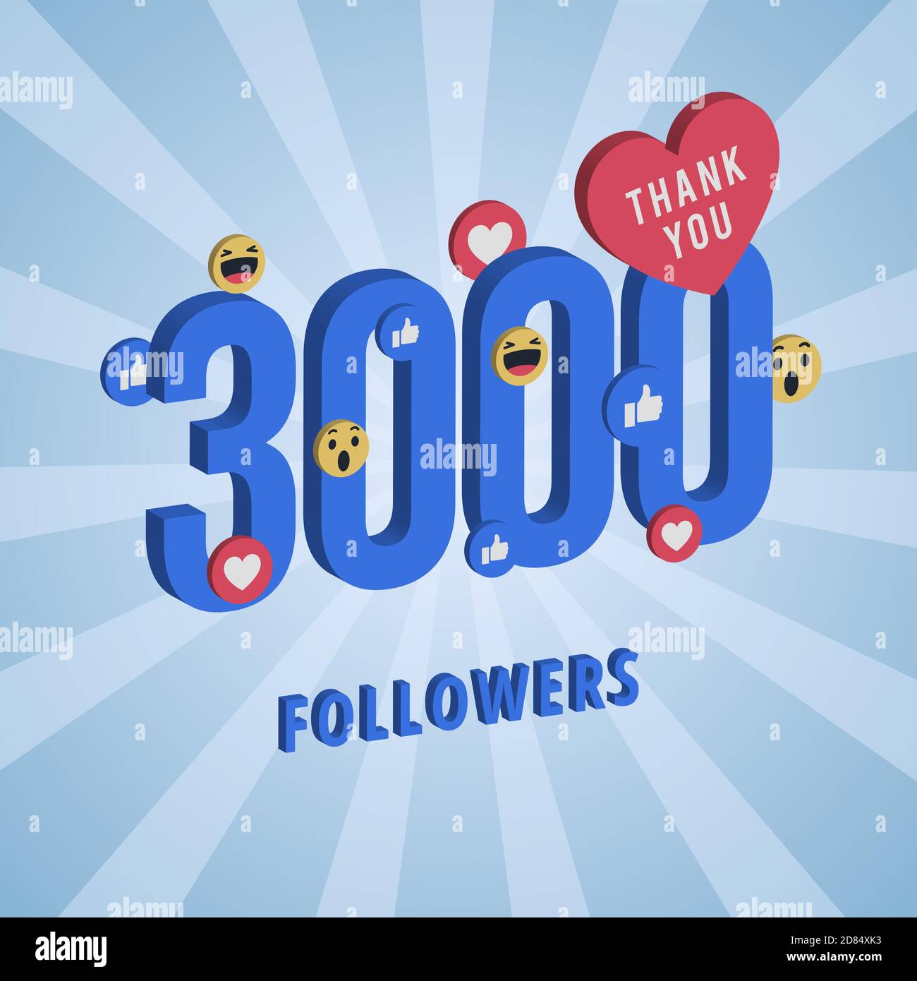 Social-Media-Banner mit Dankeschön für 3000 Follower. Blaue Karte mit ...