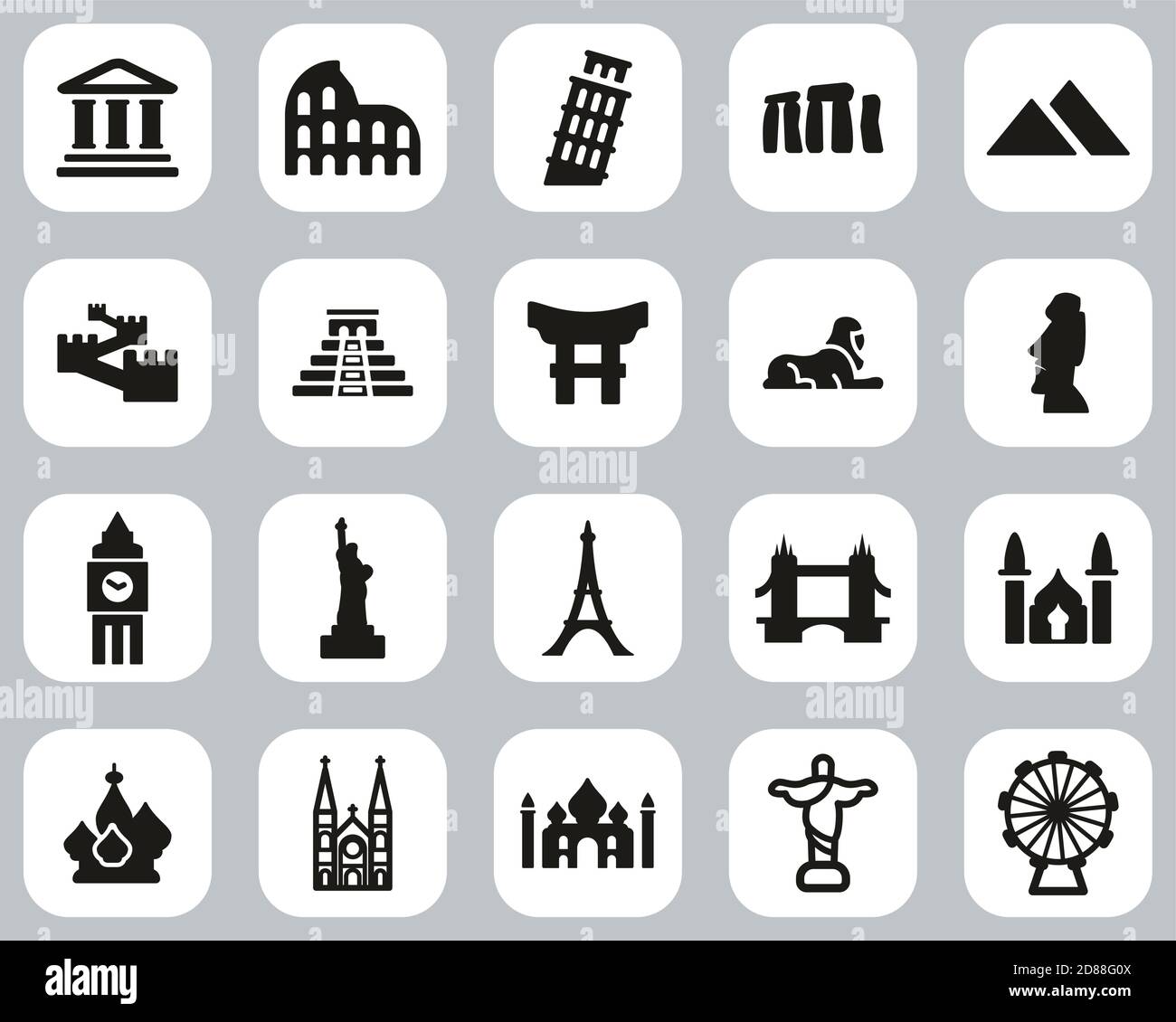 Wahrzeichen Der Welt Icons Black & White Flat Design Groß Einstellen ...