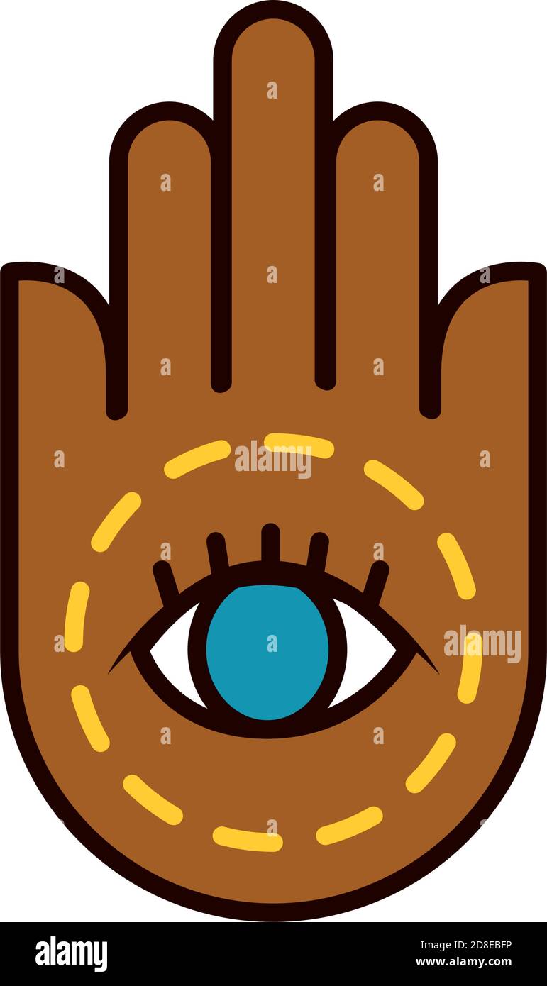 hamsa Hand Symbol über weißem Hintergrund, Linie und Füllung Stil ...