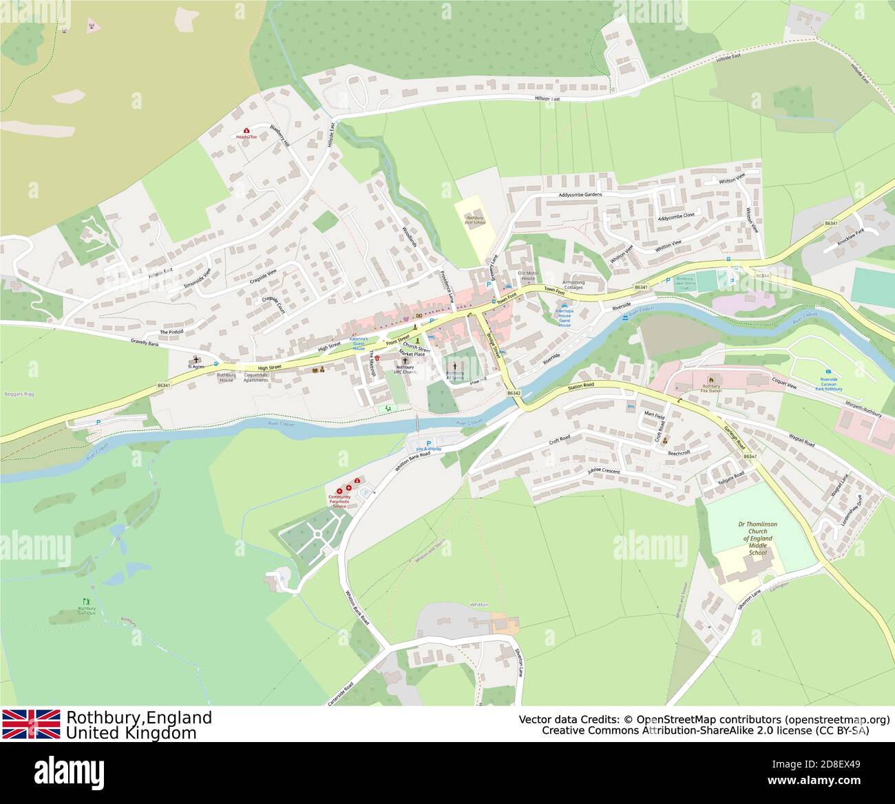 Karte von rothbury Stockfotos und -bilder Kaufen - Alamy