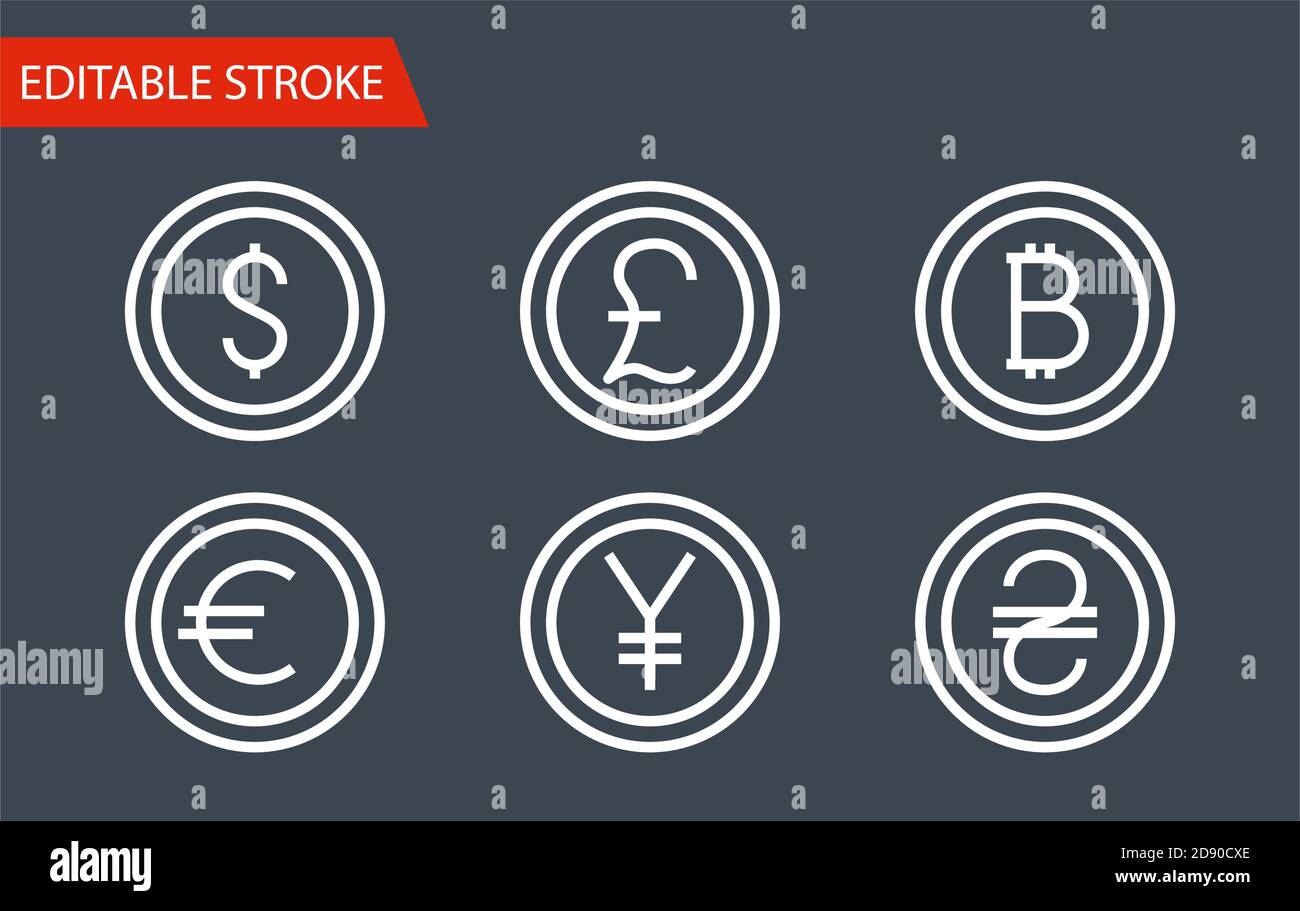 Geld Zeichen Symbole gesetzt. Dünne Linie Vektor Illustration Stock ...