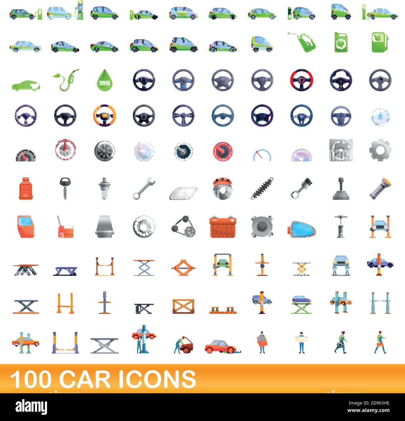 100 Auto-Symbole eingestellt. Cartoon-Illustration von 100 Auto-Symbole ...