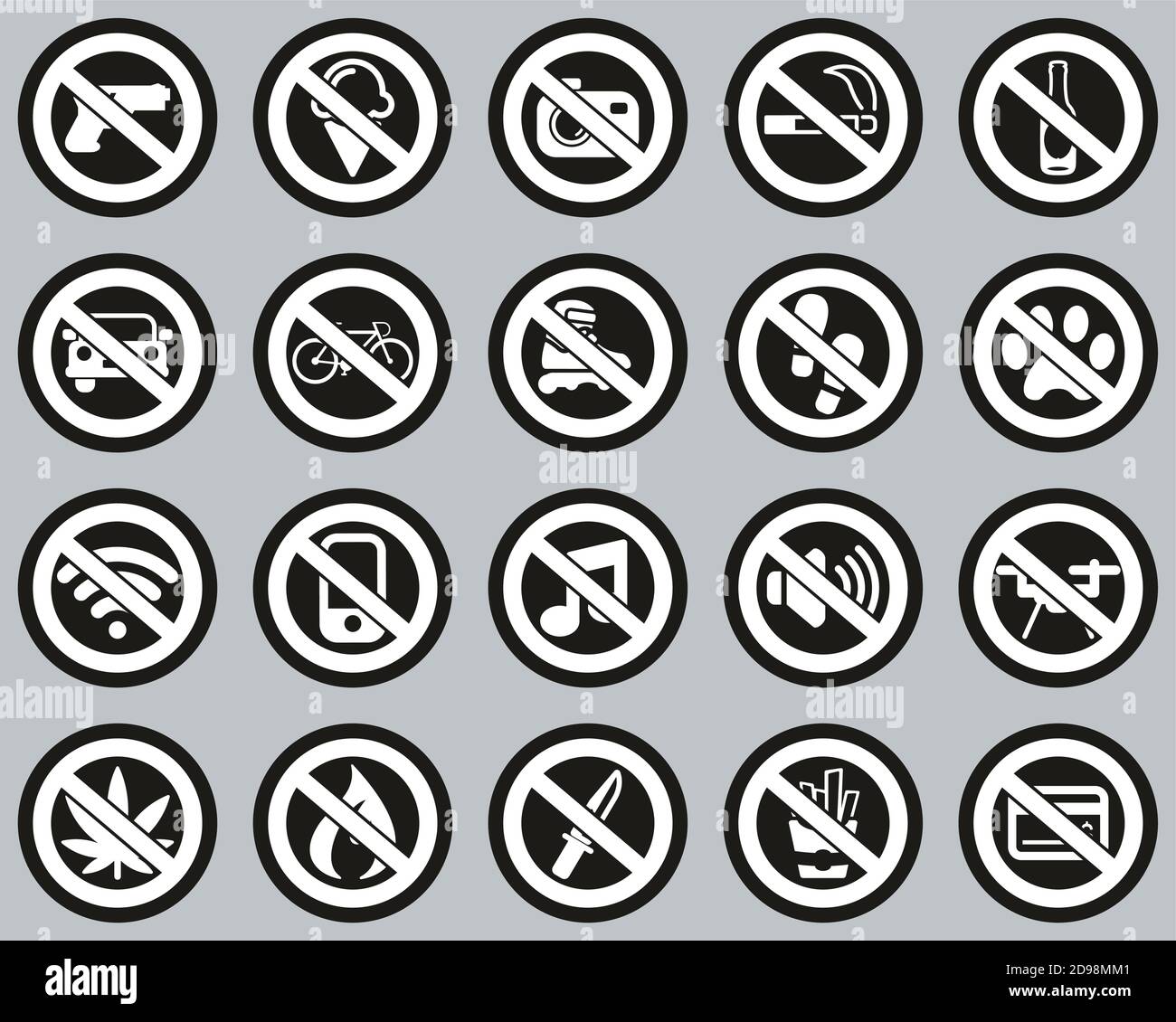 Keine Zeichen Oder Verbotene Zeichen Symbole Weiß Auf Schwarzem ...