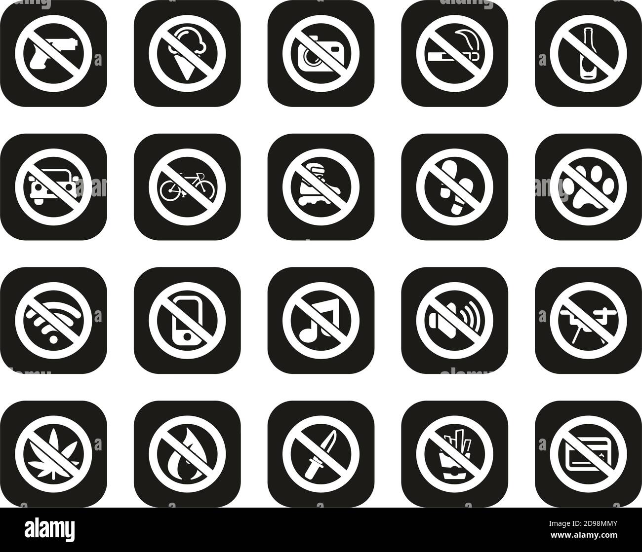 Symbole Für Kein Zeichen Oder Verbotene Zeichen Weiß Auf Schwarzer ...