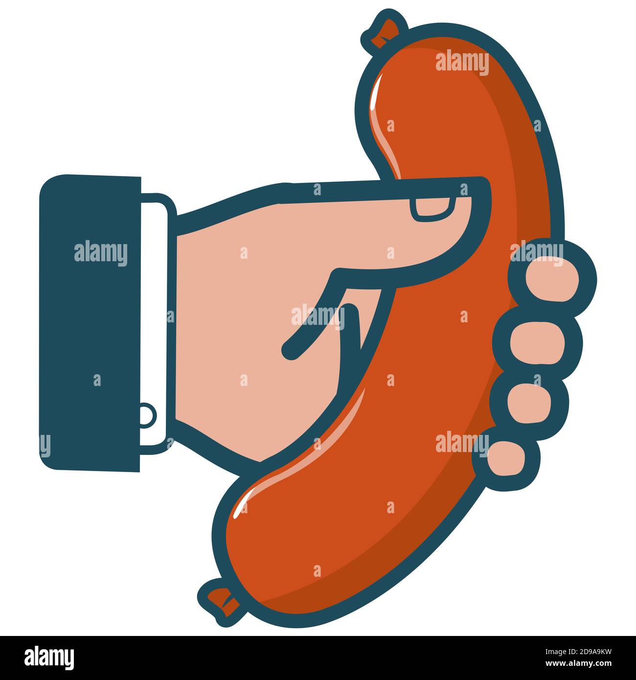 Die Hand eines Geschäftsmannes, der eine Wurst hält. Symbol für die ...