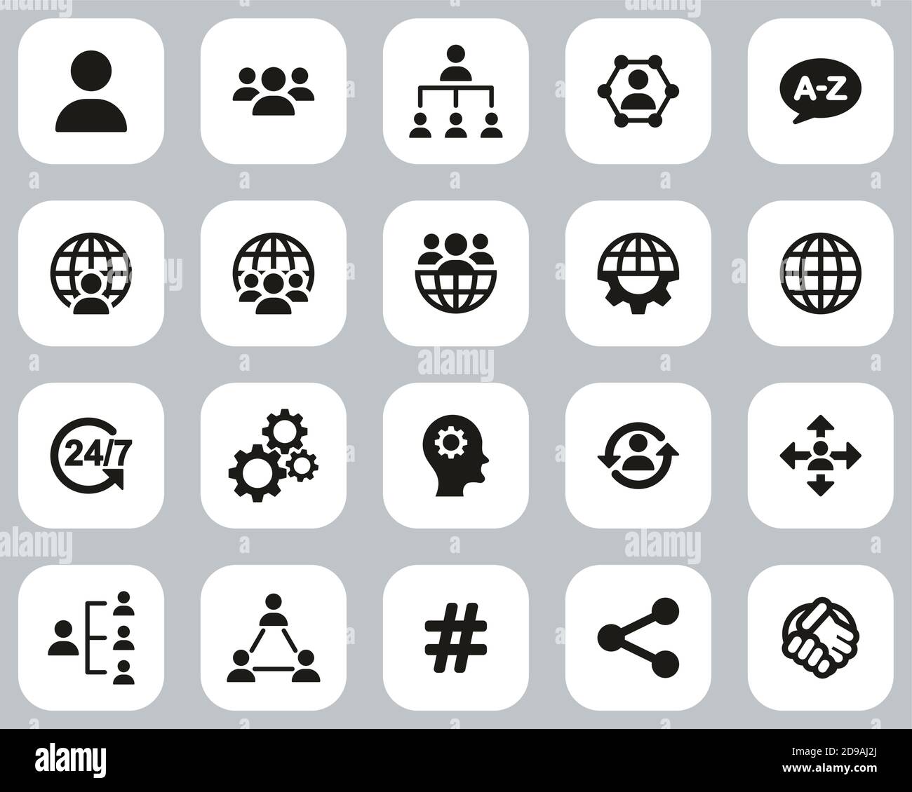 Organisation & Struktur Icons Black & White Flat Design Set Groß Stock ...