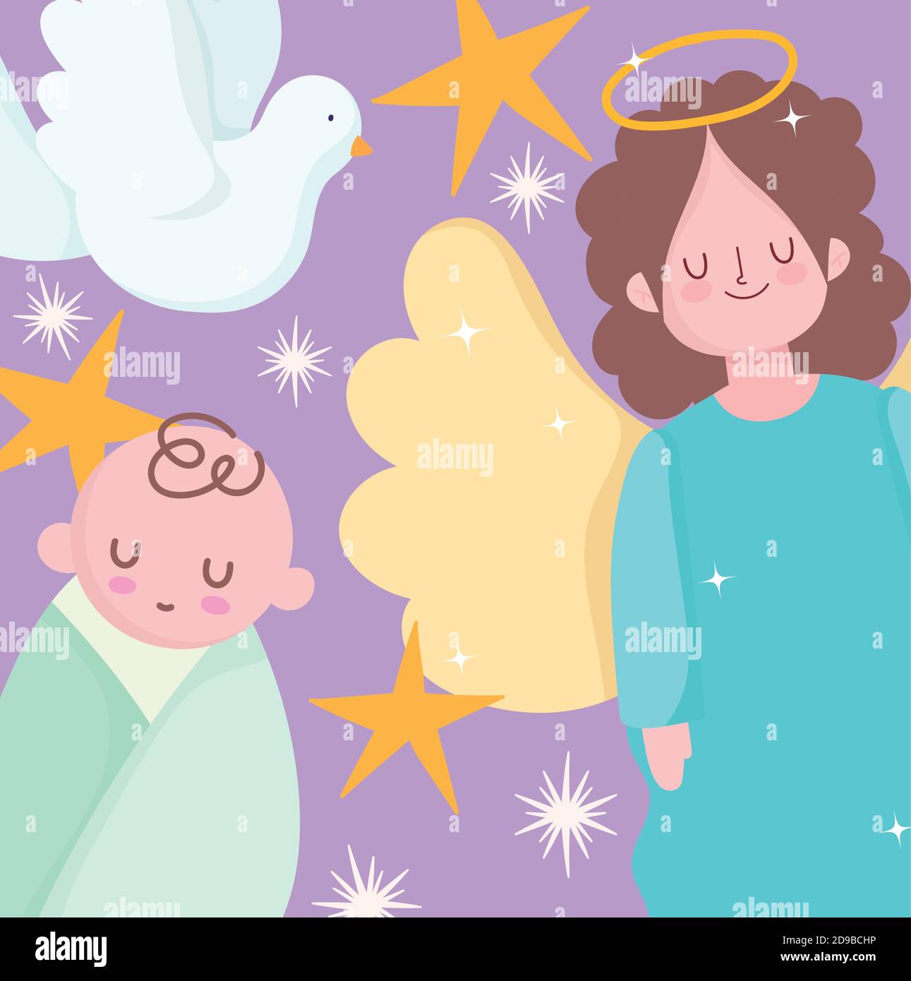 krippe, Krippe niedlichen Baby jesus und Engel Cartoon Vektor ...