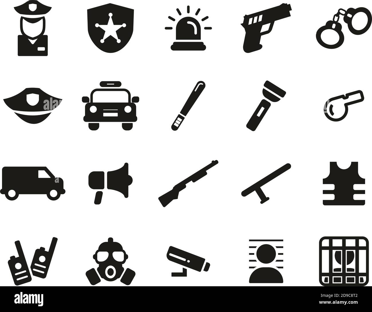 Polizei Oder Polizei Symbole Black & White Set Big Stock-Vektorgrafik ...