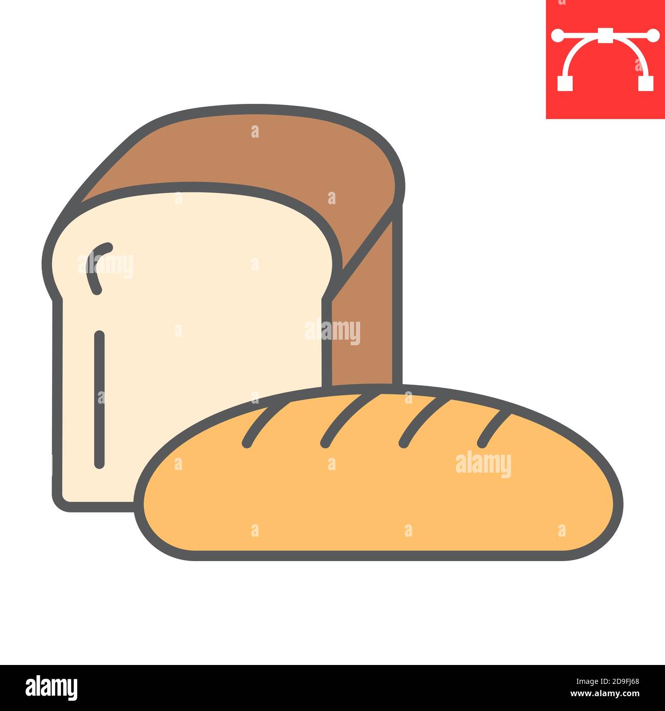 Brot Farbe Linie Symbol, Bäckerei und Frühstück, Laib Zeichen ...