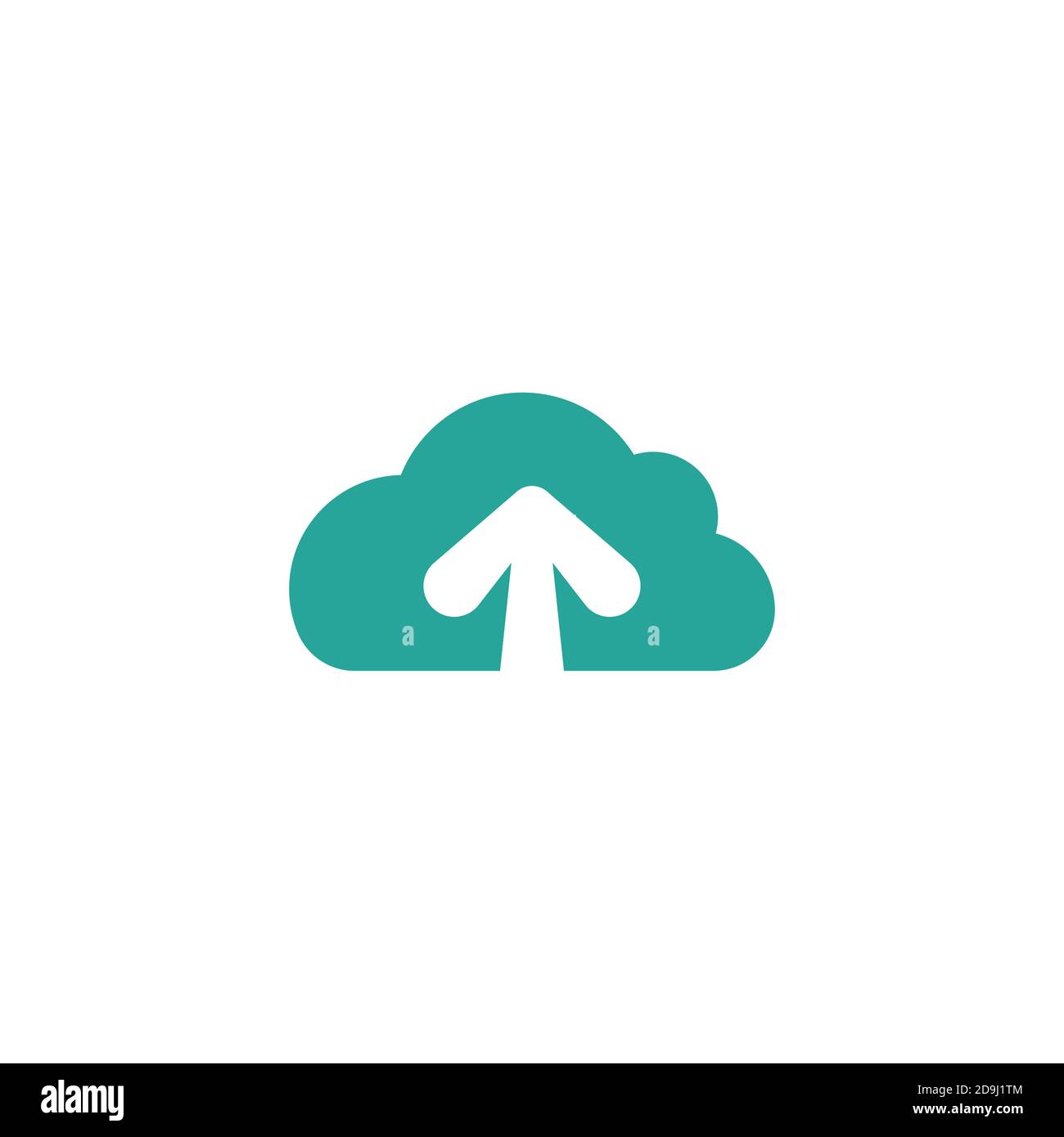 Blaue Wolke mit abgerundetem Pfeil-nach-oben-Symbol. Isoliert auf Weiß ...