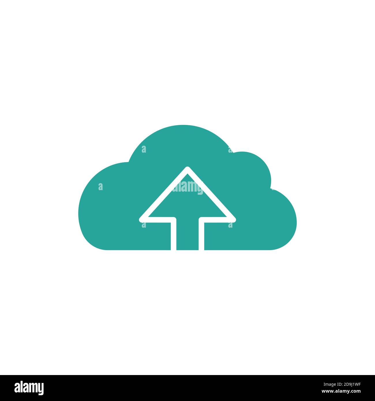 Blaue Wolke mit abgerundetem Pfeil-nach-oben-Symbol. Isoliert auf Weiß ...