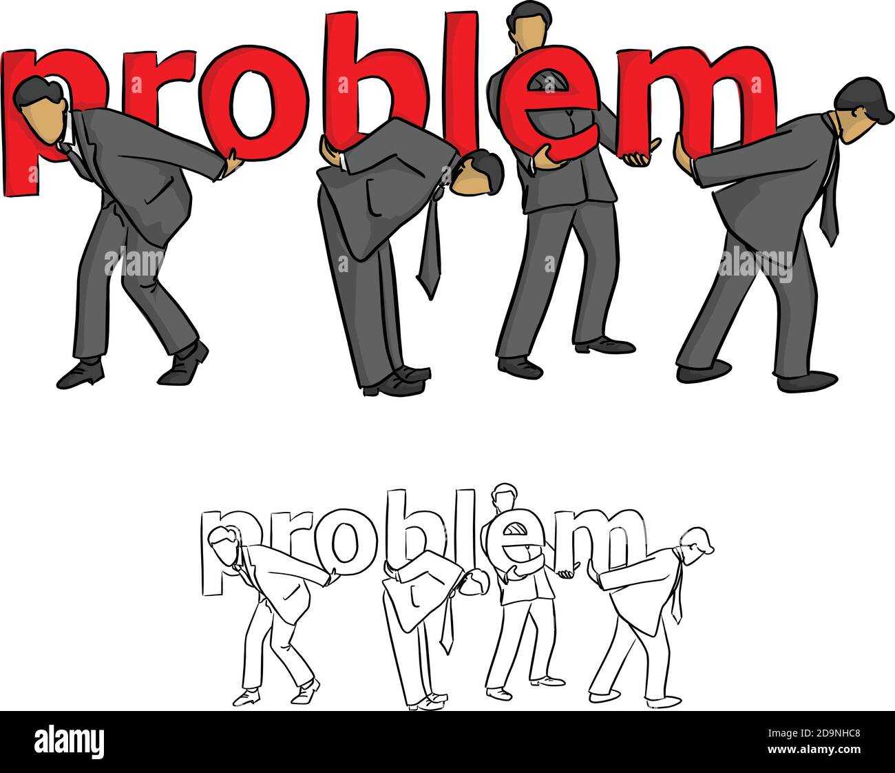 Geschäftsleute, die sich gegenseitig helfen, das rote Wort Problem zu ...