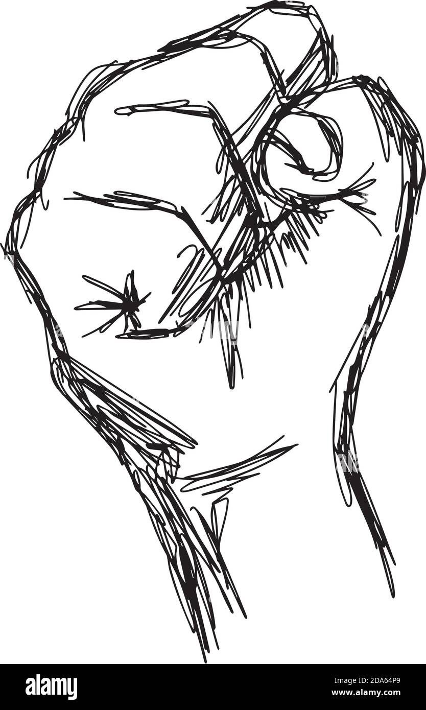 Illustration Vektor Doodle Hand gezeichnet von Skizze angehoben Faust ...