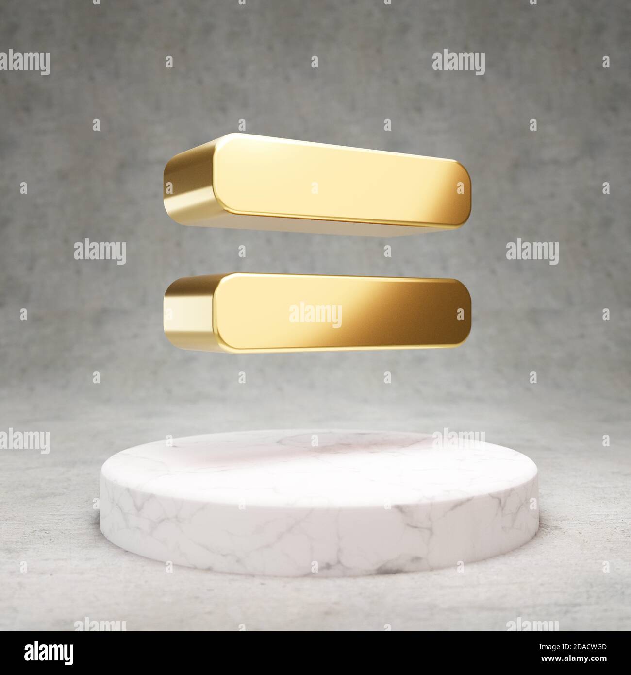 Entspricht Symbol. Gold glänzend gleich Symbol auf weißem Marmor Podium ...