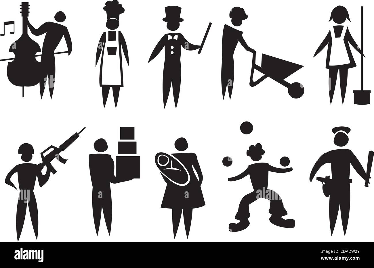 Vektorgrafik Darstellung verschiedener Berufe. Schwarz-Weiß-Symbol Mann ...