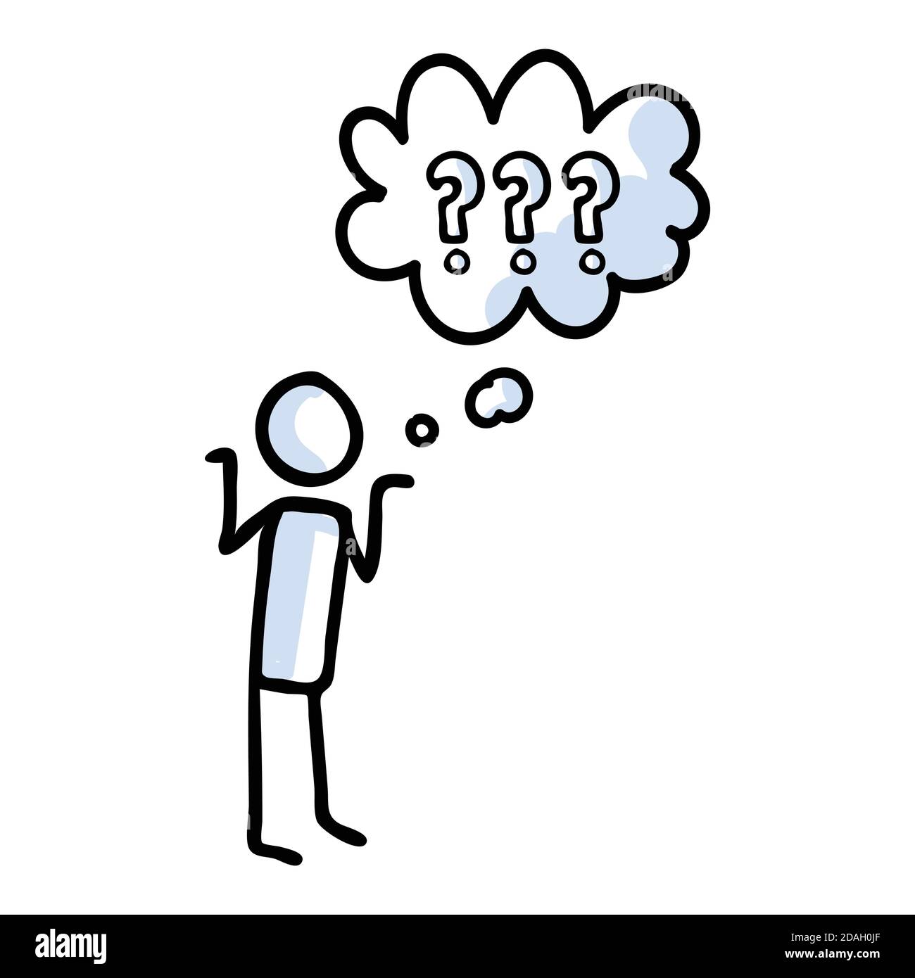 Hand gezeichnet stickman verwirrt mit Sprechblase Fragezeichen ...