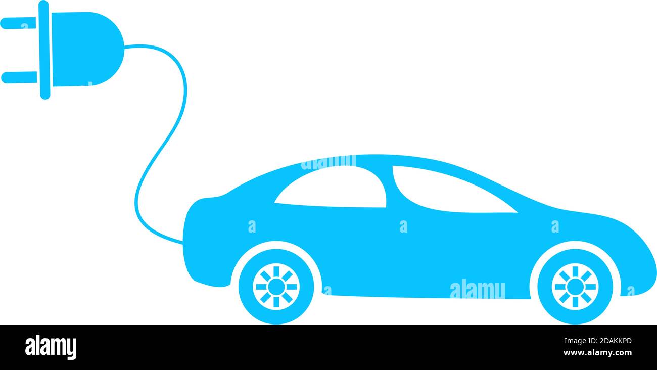 Elektroauto Symbol flach. Blaues Piktogramm auf weißem Hintergrund ...