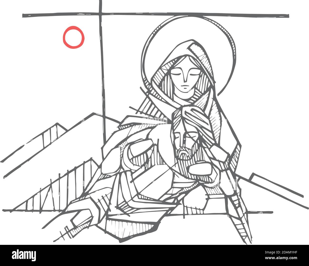 Handgezeichnete Illustration oder Zeichnung von Jesus Christus und Jungfrau Maria bei der ...