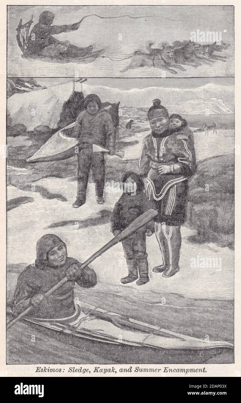 Eskimos: Schlitten, Kajak und Sommerlager - 1900er Illustrationen Stockfotografie - Alamy