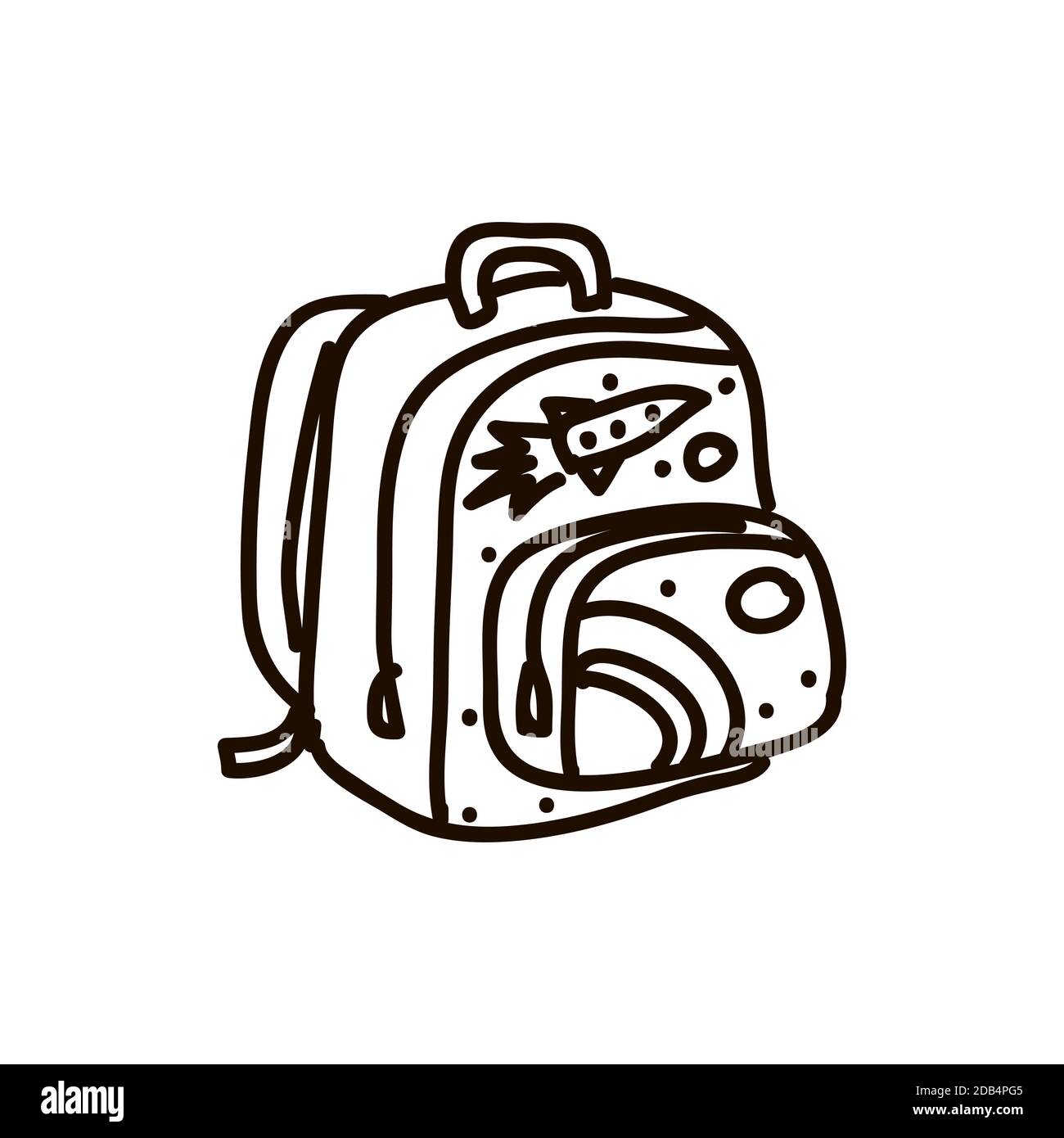 Roter Rucksack isoliert auf weißem Hintergrund. Farbige Cartoon Tinte ...