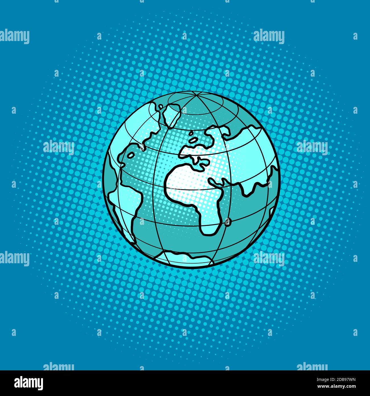 Planet Erde, internationales Symbol. Comics Karikatur Pop Art Retro ...