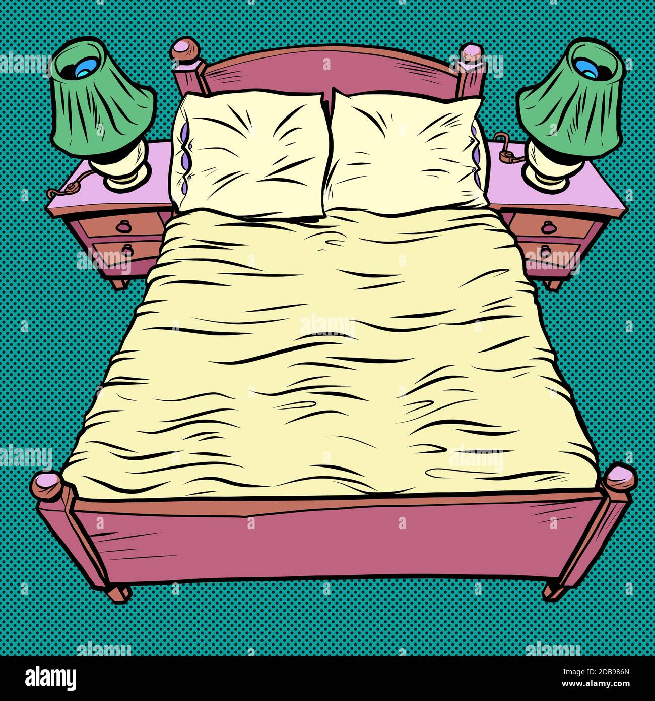 Doppelbett im Hotel. Comics Karikatur Pop Art Retro Illustration ...