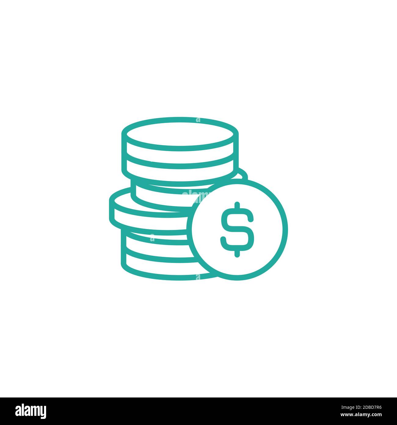 Stapel von Dollar-Münzen mit Münze davor. Flaches blaues Symbol ...