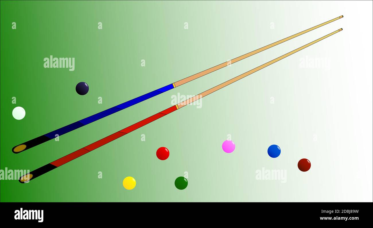 Zwei snooker Queues mit mehreren Kugeln Stockfotografie - Alamy