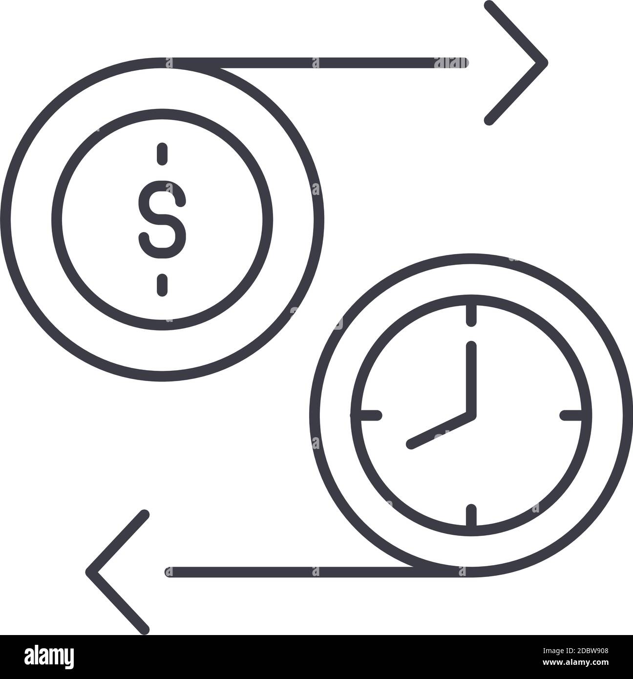 Zeit ist Geld-Konzept-Symbol, lineare isolierte Illustration, dünne ...