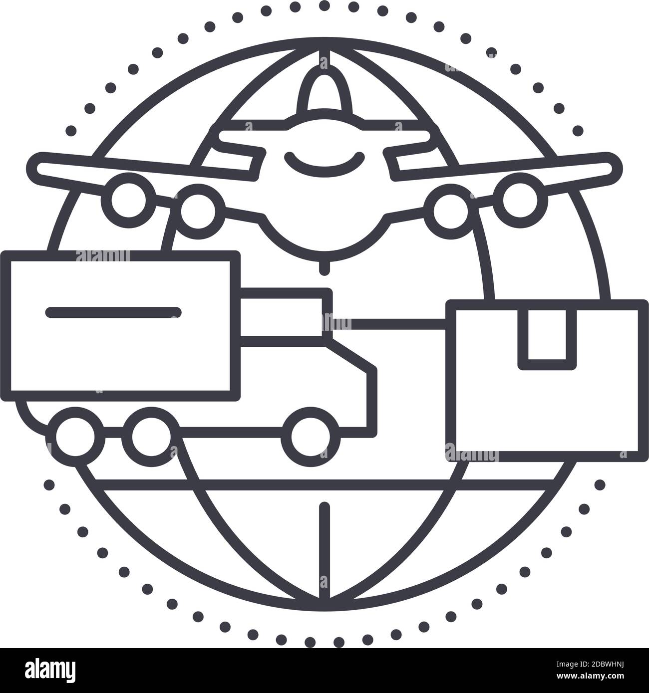 Welt Logistik Symbol, lineare isolierte Illustration, dünne Linie ... Welt Logistik Symbol, lineare isolierte Illustration, dünne Linie ...