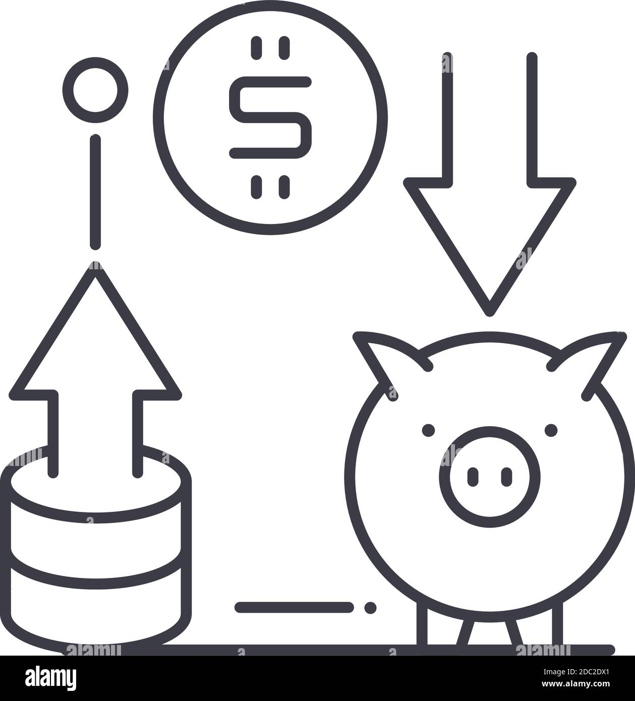 Kosten- und Nutzensymbol, lineare isolierte Illustration, dünner ...