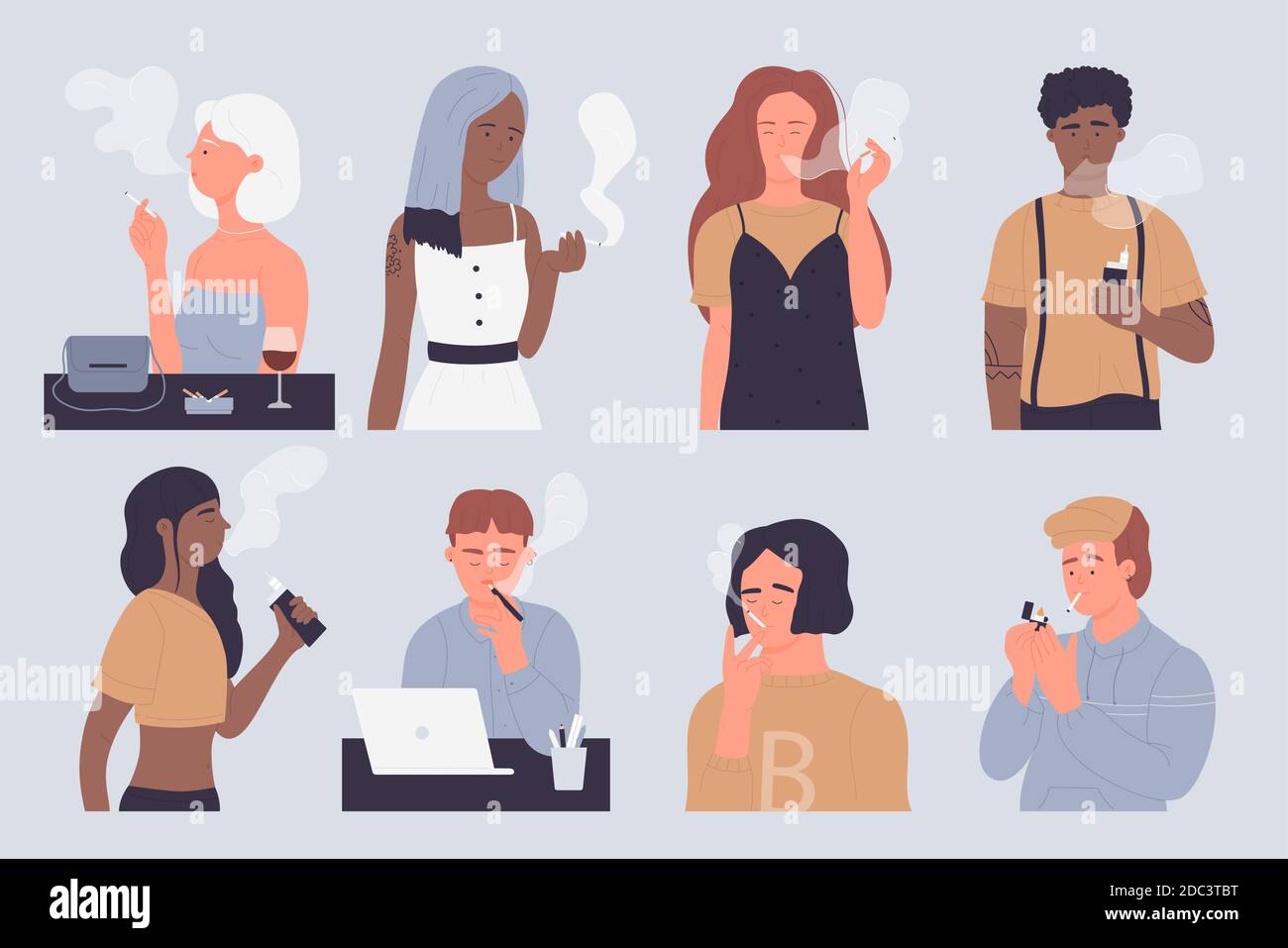 Menschen rauchen Vektor Illustration Set. Cartoon junge Mann Frau ...