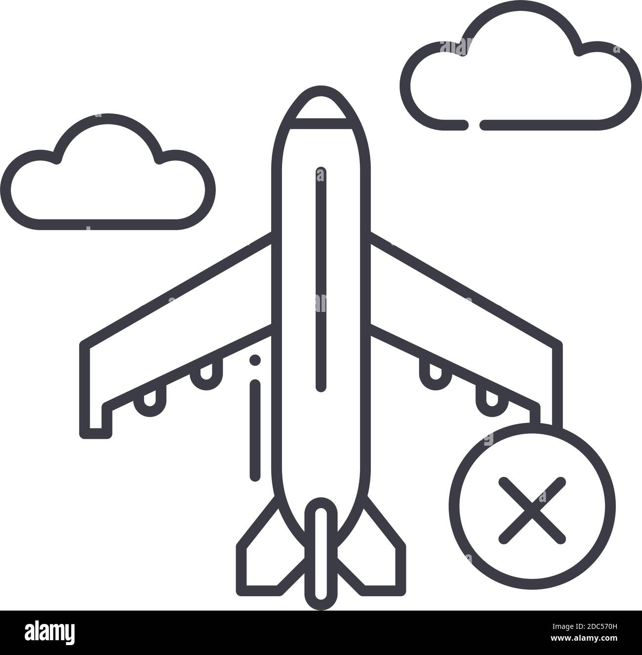 Verweigerung von Reise-Symbol, lineare isolierte Illustration, dünne ...