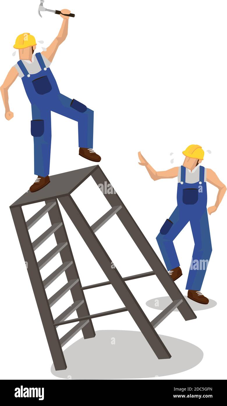 Arbeiter fällt von der Leiter. Arbeitsunfall- oder ...